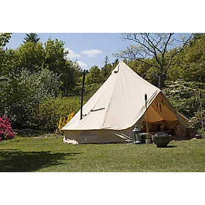 BOOMLATU 4 Season Waterproof Large Family Camping Cotton Canvas Bell Tent Beige Glamping Tent with Roof Stove Jack Hole and Electric Cable Hole (Diameter: 5M-16.4ft)