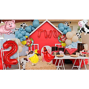 Farm Animal Balloons Cow Pig Balloon Farm Animal Theme 2nd Birthday Party Decor Supplies Walking Animal Balloons Duck Rooster Large Number 2 Balloon TWO Letter Banner Balloon 14 Pcs