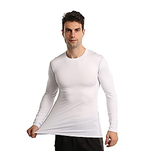 Sanke, 3 Pack Mens Compression Shirt Long Sleeve UV Protection Cooling Dry Fit Shirts Workout Baseball Undershirt, 3 Pack: White, Large