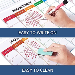 White Board Calendar Dry Erase - Monthly Calendar Whiteboard for Fridge, Weekly Magnetic Calendar for Refrigerator, Grocery List Magnet Pad for Family Planner Kitchen Schedule Board