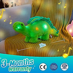 Glow Guards Light up Musical Dinosaur Stuffed Animal LED Singing Soft Stegosaurus Plush Toy with Night Lights Lullabies Ideal Birthday Children's Day for Toddler Kids, 16''