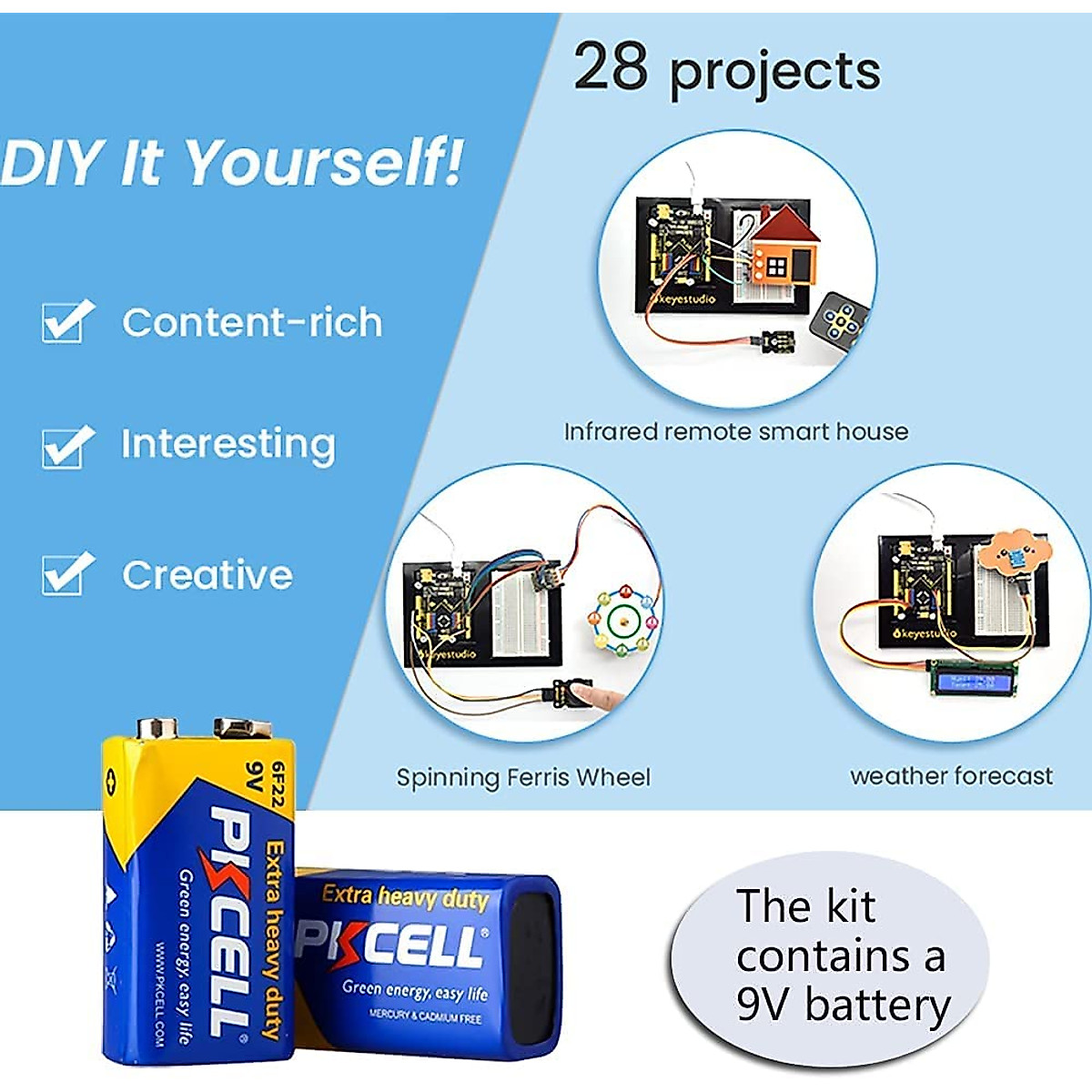 KEYESTUDIO Starter Kit for Arduino with Plus Controller Board,28 Programming Projects Tutorial,Compatible with Arduino IDE,DIY Electronics Kit for Beginners Kids Adults