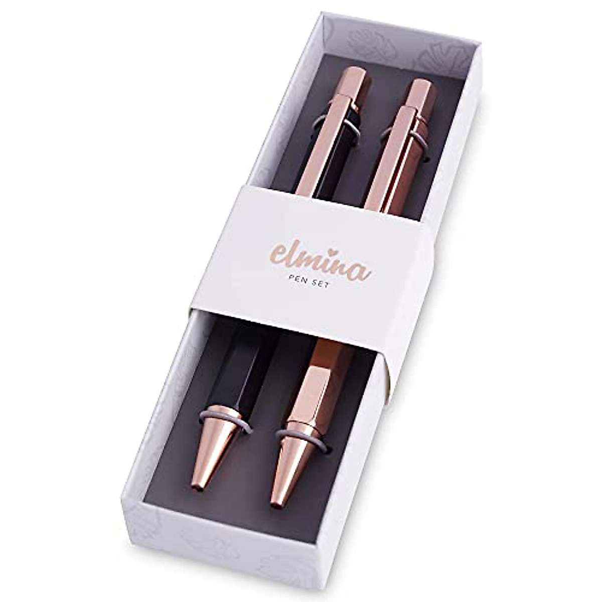 Rose Gold Black Luxury Ballpoint Pen Gift Set for Women - Black Ink Smooth Writing Pens - Nice Refillable Bullet Pen Set for Journaling and Note Taking