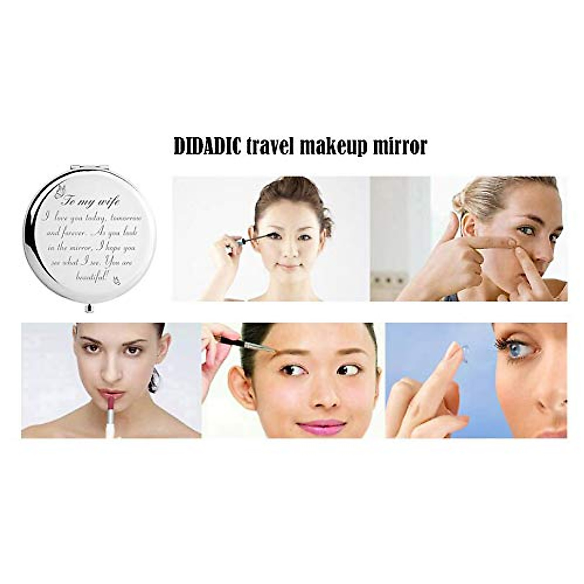 DIDADIC Wife Birthday Gift Ideas, Valentines Day Present for her, to My Wife Compact Mirror for Wedding Anniversary Mothers Day