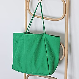 Lightweight Tote Womens Seersucker Shoulder Handbag Foldable Carryall Bag (Green)