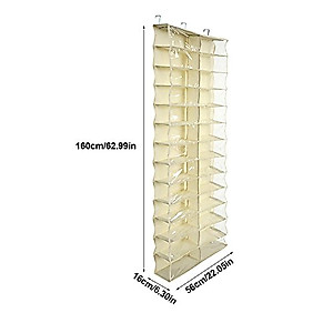 Yuecoom Hanging Shoe Organizer Over Door, 26 Large Pocket Shoe Rack Closet Shoes Hanger Non-Woven Transparent Storage Bag(Beige)