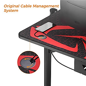 DESIGNA Computer Desk Racing Style, 47 inch Gaming Desk, Writing Home Office Desk with Free Mouse Pad, USB Handle Rack, Cup Holder & Headphone Hook, Black