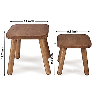 Jurath Natural Solid Wood Step Stool Wood Stool for Kids 11.7'' Sturdy Sitting Stool Wooden Step Stool for Adults Square Stool Wood Plant Stand Small Foot Stool with Four Detachable and Assembled Legs
