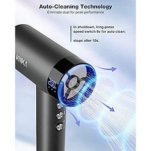 KNKA Hair Dryer, 1500W High Speed Low Noise Blow Dryer with 4 Temperatures & 3 Speed, Negative Ionic Hair Dryer, 110,000 RPM Hairdryer with Magnetic Nozzle, Fast Drying for Home, Travel, Gym, Grey