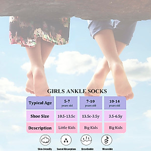 Bemeol Girls Socks 12 Pairs Ankle Athletic Socks Cotton Sports Socks For Little Big Kids(7-10 Years)