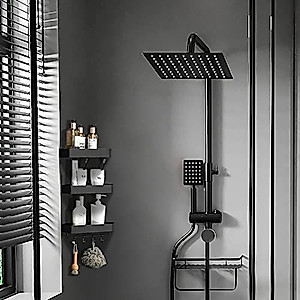 3 Pack Shower Caddy With Hooks, Adjustable Shower Corner Caddy Rack Storage Shelves, Adhesive Shower Caddies Basket Shampoo Holder Hanging, Shower Shelf Basket Bathroom/Kitchen Spice Organizer-Black