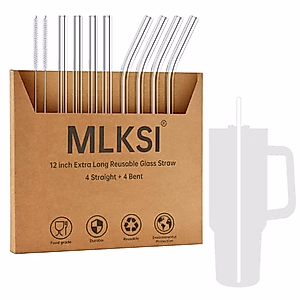 MLKSI Replacement Glass Straws for Stanley Cup Accessories, 8 Pack Reusable Straws with Cleaning Brush Compatible with Stanley 40oz Stanley Cup Stanley Water Jug
