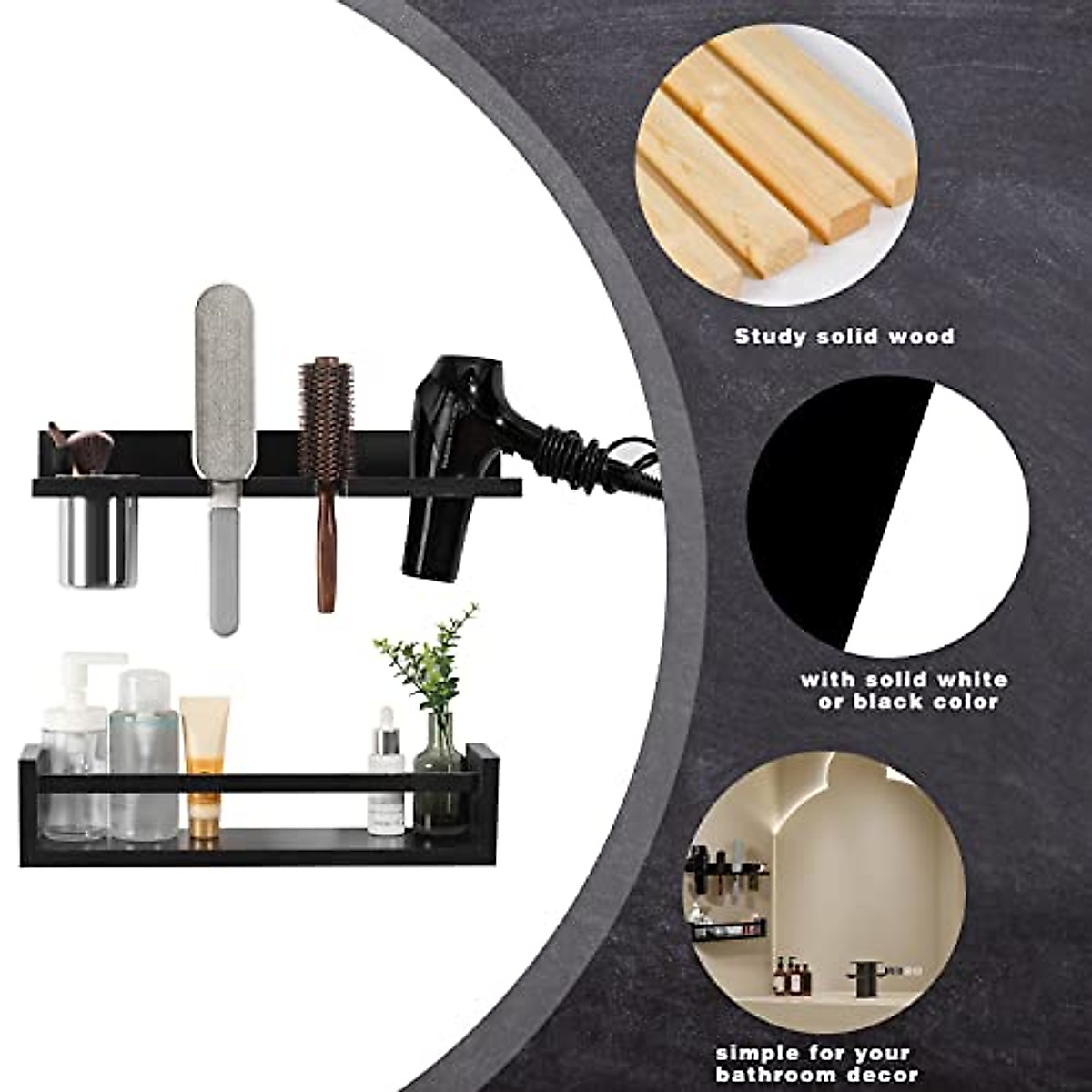 Hair Tool Organizer Wall Mount, Hair Dryer Holder, Blow Curling Iron Holder, Hair Organizer Storage Hairdryer Holder for Bathroom, Vanity Hot Styling Hair Straightener Brush Tool Accessory for Woman