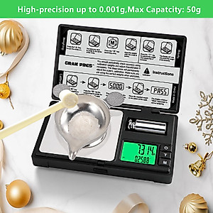 GRAM PRES High Precision Milligram Scale,50g/0.001g Digital Mini Pocket Gram Scale,Mg Scale for Weighing Powders,Jewelry, Medicine, Gem, Reloading, with Cal Weight, Tweezer ，Tray and Scoop