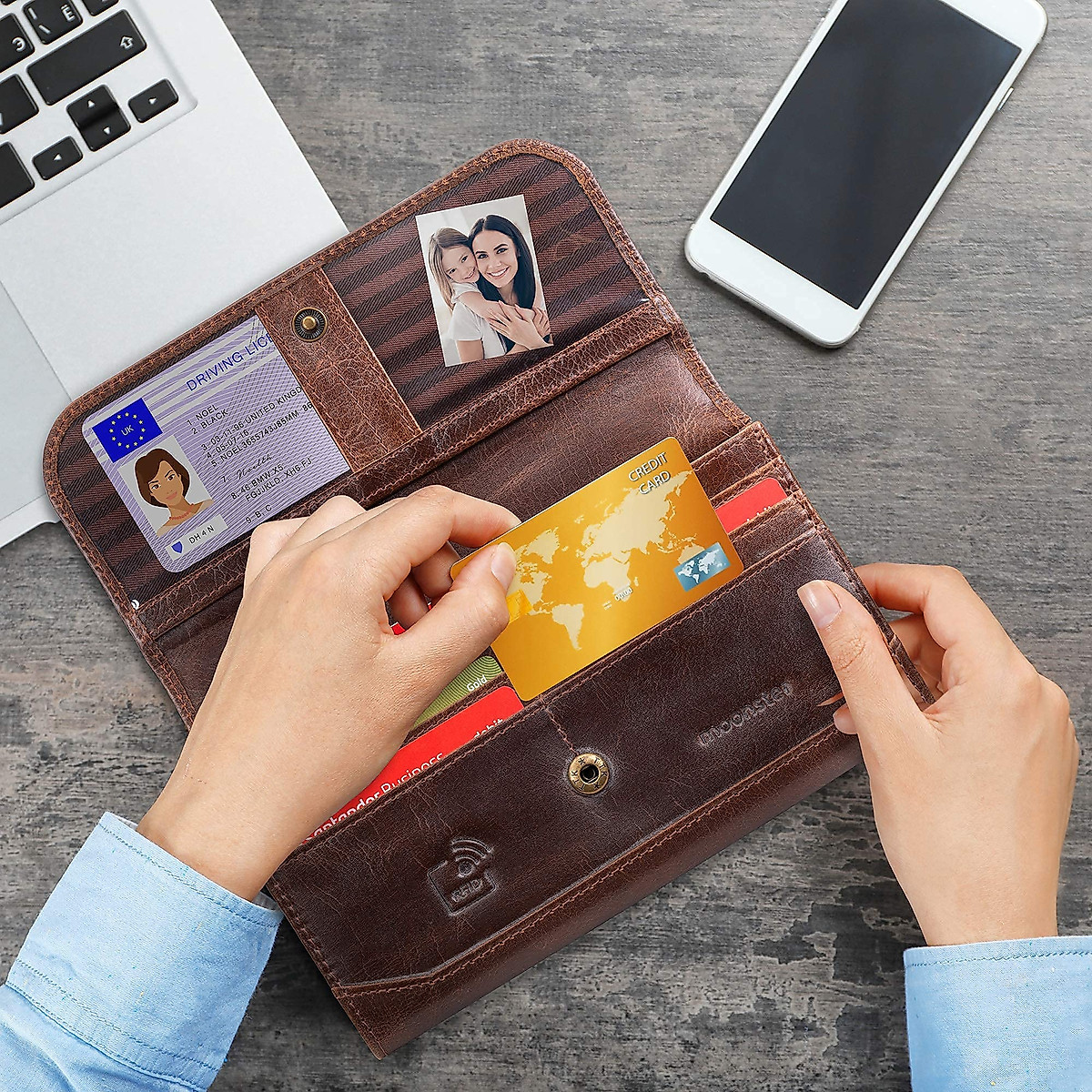 moonster Leather Wallets for Women, Handmade Womens Leather Wallet Brown, Genuine Leather Wallet Women, Ladies Wallets Leather, Women's Wallets, Multi Compartment RFID Wallet for Women 8"x4"