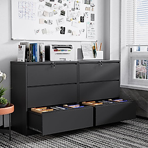 WIILAYOK Lateral File Cabinet with Lock,3 Drawer File Cabinet for Home and Office, Organizer Storage Lateral Locking Filing Cabinet, Black
