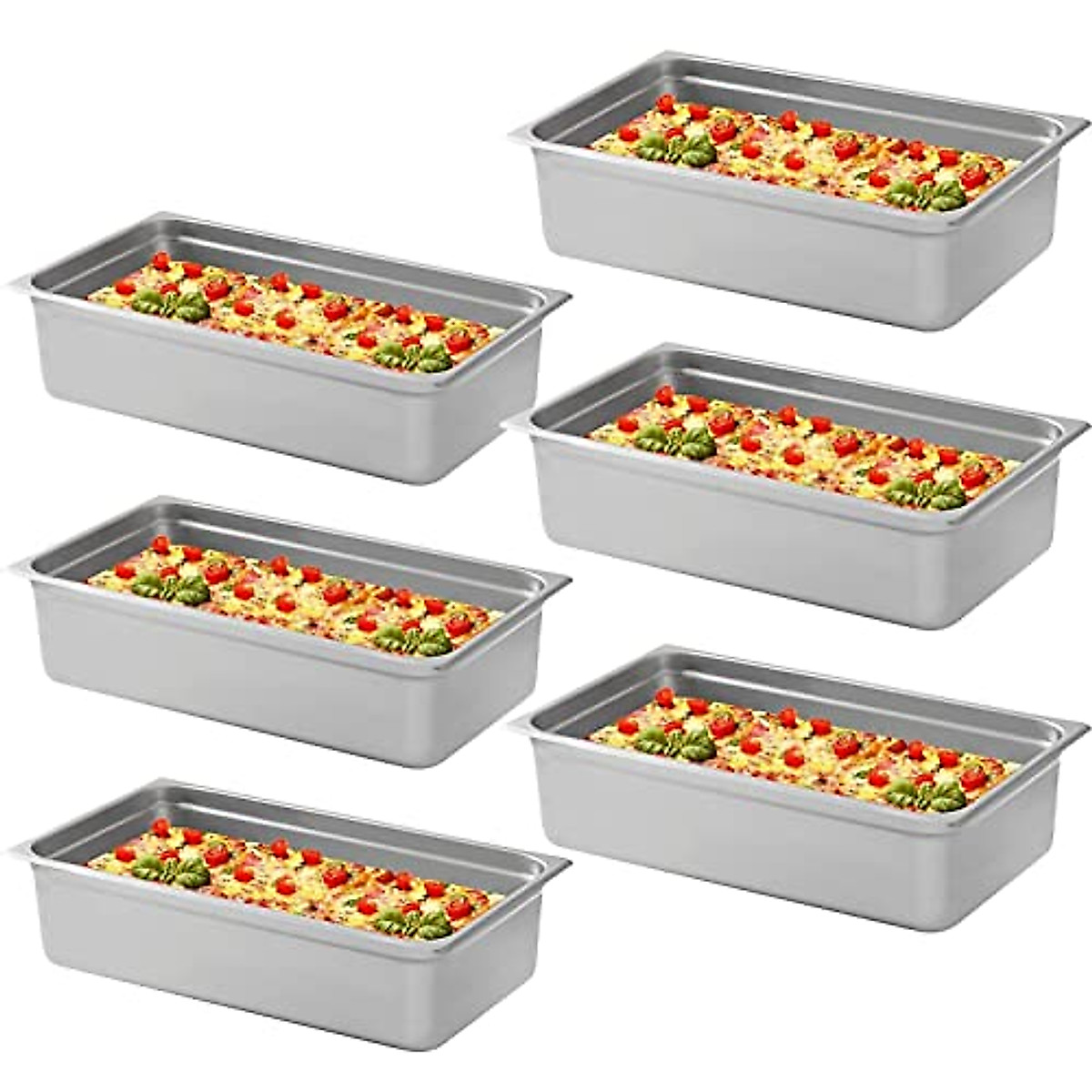 Kweetle 6 Pack Hotel Pans Steam Table Pan Full Size 6inch Deep Steam Pan Stainless 20.8" L x 12.8" W x 6" H Full Size Hotel Pan Anti Jam Steam Table Pan(6 PCS)