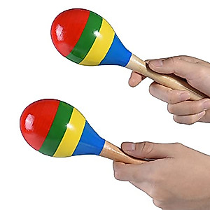 Maracas Hand Percussion Rattles, Wooden Rumba Shaker Musical Instrument for Kids Adults, Set of 2