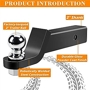 Trailer Hitch Ball Mount with 2 Inch Ball & Hitch Pin Clip, Solid Steel Tow Ball Hitch Fits 2 in Receiver, 6000 lbs, 2" Drop