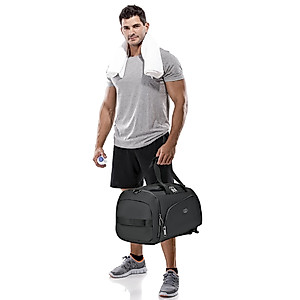 LOKASS Gym Bag for Men/Women-Duffle Sports Bag with Shoe Compartment, Carry On Weekender/Overnight Bag, Waterproof Gym Backpack Travel Bag for Camping (Black，Large)