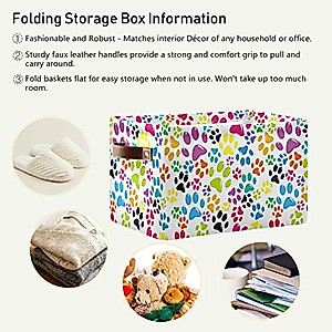 ALAZA Rainbow Dog Paw Print Large Storage Baskets with Handles Foldable Decorative 2 Pack Storage Bins Boxes for Organizing Living Room Shelves Office Closet Clothes
