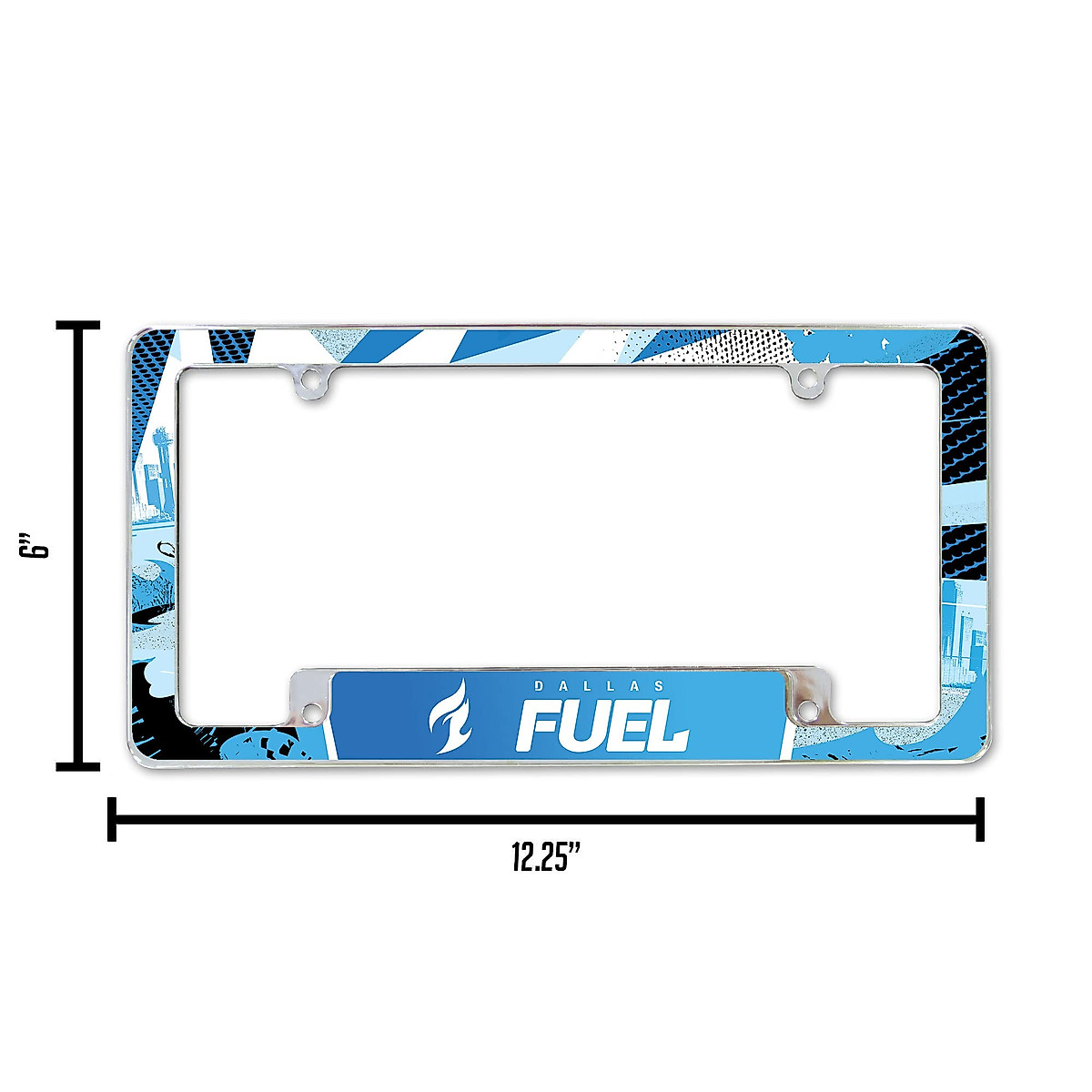 Rico Industries Overwatch Esports Dallas Fuel Standard 12" x 6" Chrome All Over Automotive License Plate Frame for Car/Truck/SUV