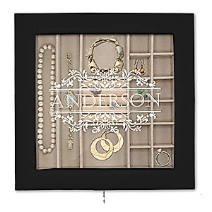 My Personal Memories Custom Personalized Jewelry Box, Tray & Organizer with Glass Top - Customized and Engraved Accessories Gift for Mom, Wife, Her (Large 10.5" x 10.5", Midnight Black)