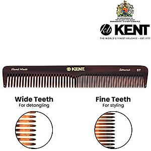 Kent 5T 6.6 Inch Double Tooth Hair Dressing Comb, Fine and Wide Tooth Dresser Comb For Hair, Beard and Mustache, Coarse and Fine Hair Styling Grooming Comb for Men, Women and Kids. Made in England