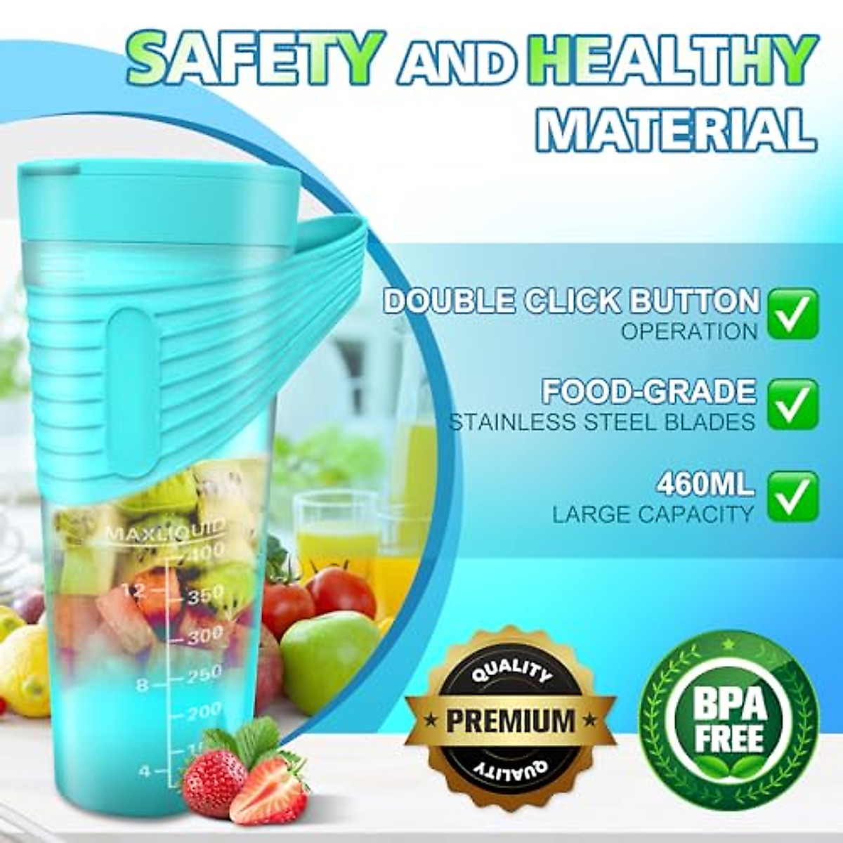 Portable Blender, Portable Blender for Shakes and Smoothies, Personal Size Blender with USB Rechargeable, BPA Free Mini Blender for Kitchen/Travel/Gym