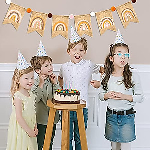 JAPBOR Boho Rainbow Burlap Banner, Bohemian Swallowtail Flag and Felt Ball Banner Decor, Wall Bohemian Hanging Garland for Baby Shower Birthday Summer Festivals Wedding Home Beach Party Decoration