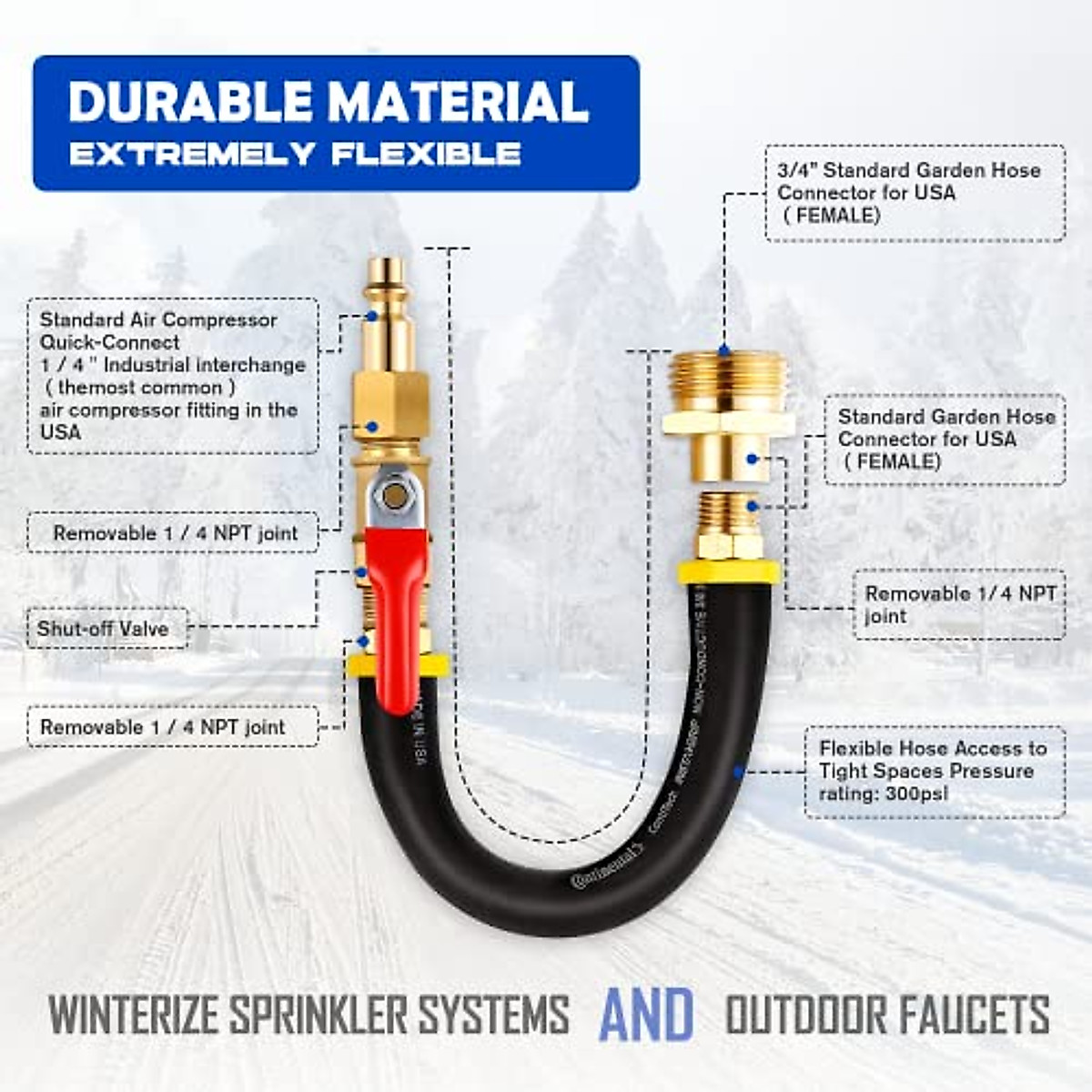 RV Winterizing Kit with Sprinkler Blowout Adapter, Shut Off Valve - For Winterizing RV, Camper, Boat, Motorhome Systems
