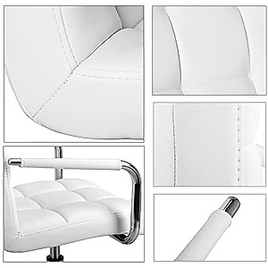 Yaheetech White Desk Chairs with Wheels/Armrests Modern PU Leather Office Chair Midback Adjustable Home Computer Executive Chair on Wheels 360° Swivel
