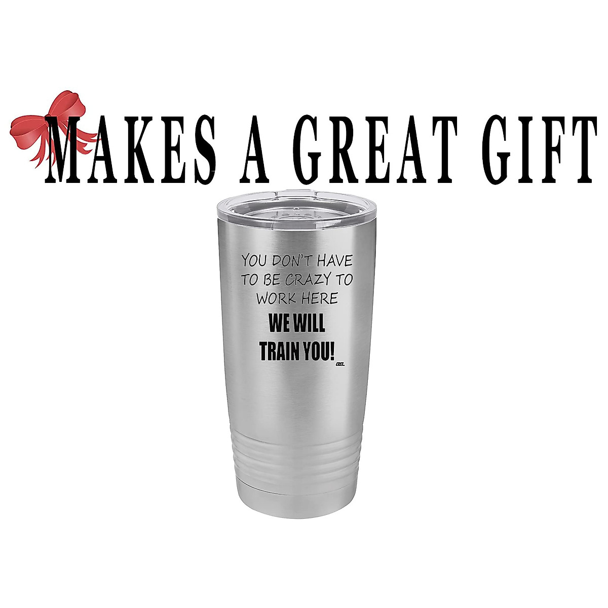 Rogue River Tactical Funny Sarcastic Office Work 20 Oz. Travel Tumbler Mug Cup w/Lid Vacuum Insulated Hot or Cold You Don't Have To Be Crazy To Work Here We Will train You (Silver)