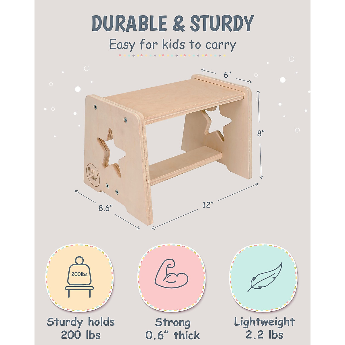 Wooden Toddler Step Stool for Kids 2 Pack - Non Slip Unfinished Wood Single Step Stools for Children - Ideal for Child Toilet, Bathroom, Kitchen, Sink, Potty Stool - Holds 200lbs