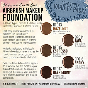 Belloccio Dark Color Shade Airbrush Makeup Foundation Set - Professional Cosmetic Airbrush Makeup in 1/2 oz Bottles