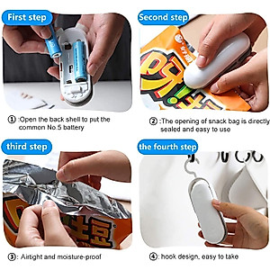 Mini Bag Sealer, Portable Sealing Bags Machine, Handheld Heat Food Vacuum Sealer Machine with Cutter and Hook for Snack, Plastic Bags, Storage, Potato Chip Cookie Bags (White)
