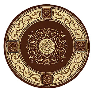 SUPERIOR Classic Elegant Floral Medallion Power-Loomed Indoor Area Rug, 5' Round, Toffee