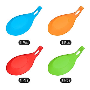 uxcell Silicone Spoon Rest, 7.68" x 3.74" Heat Resistant Kitchen Utensil Holder Spatula Ladle Rest for Counter Stove Top, Red/Blue/Orange/Green 1Set