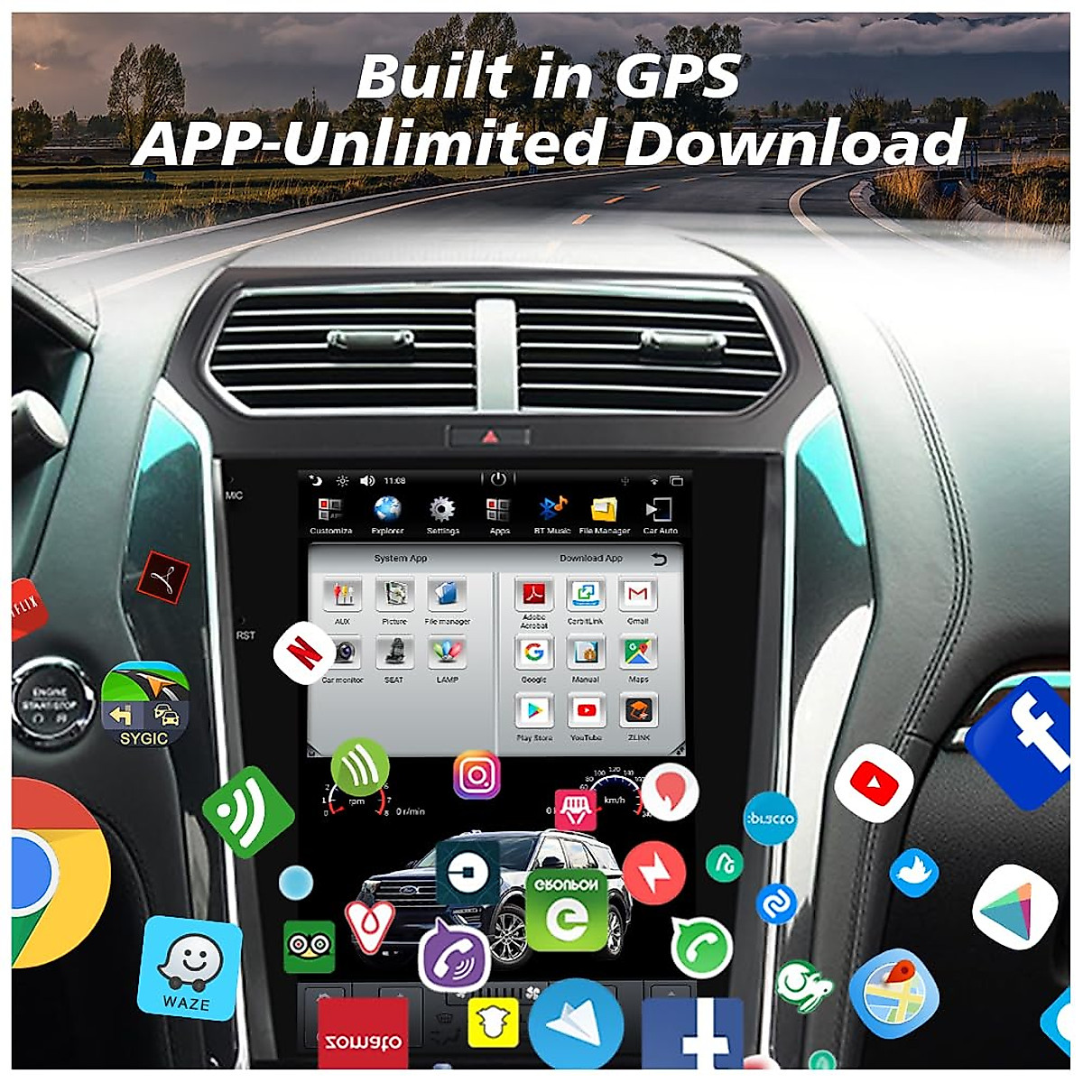 2024 New CUSP Car Stereo Radio GPS Navigation for Ford Explorer 2011-2019 Android Auto Car Play 12.1 Inch PX6 4G+64G with DSP in Dash Headunit Multimedia Player Car Radio Car Audio Voice Control