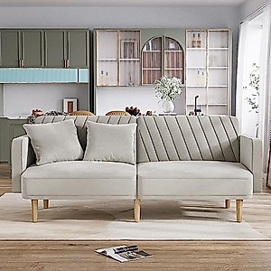 DAMAIFROM Velvet Couch, Futon Sofa Bed, Sleeper Sofa, Loveseat,Mid Century Modern, Adjustable Back Design 75" Couches for Living Room, Bedroom,Office,Small Spaces (Grey)