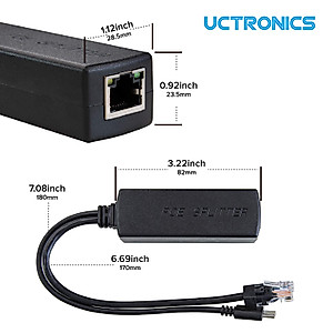 UCTRONICS PoE Splitter USB-C 5V - Active PoE to USB-C Adapter, IEEE 802.3af Compliant for Raspberry Pi 4, Google WiFi, Security Cameras, and More