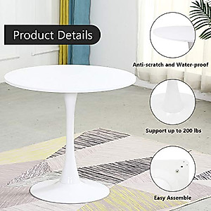 WENYU Round White Dining Table - Modern Dining Table Pedestal Dining Table for Small Space End Table Leisure Coffee Table Office Kitchen Table Dining Room Table, 31.5 Diameter