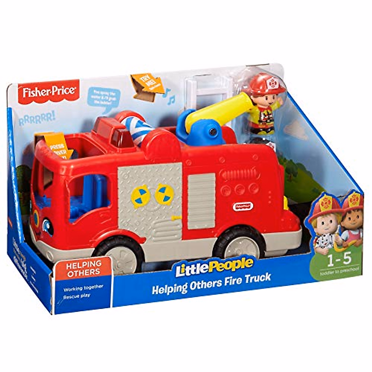 Fisher-Price Little People Musical Toddler Toy Helping Others Fire Truck With Lights Sounds & 2 Figures For Ages 1+ Years