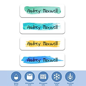 Custom Waterproof Dishwasher Safe Kid Name Labels for Daycare(128 Pack), Camp, School Supply, Baby Bottles, Lunch Boxes and Cups, Travel. Cute Personalized Design Name Stickers (Pattern 17)