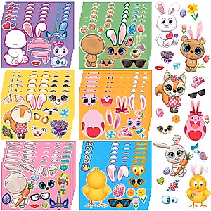 Artcreativity Easter Make Your Own Stickers, Bulk Easter Stickers for Kids (96 Sticker Sheets) with 6 Designs, Easter Basket Stuffers, Easter Egg Stickers and Bunny Stickers, Easter Crafts for Kids