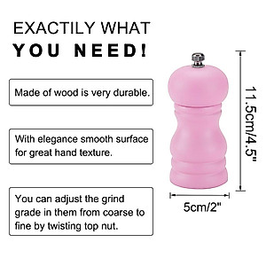 uxcell Salt and Grinder 4.5 Inch Wooden Mills Shakers with Adjustable Coarseness for Seasoning Meal Prep Cooking Dining Pink