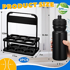 2 Pack Sports Water Bottle Carrier with 12 Team Water Bottles 20 oz Wide Mouth Water Bottles BPA Free Plastic Squeeze Water Bottles Major Sports Water Bottles for Fitness Bike Gym Camping (Black)