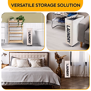 Amazing Life Laundry Basket with Wheels - 45L Laundry Hamper with Lid Slim Collapsible Laundry Baskets Dirty Clothes Hamper with Removable Wash Bag (Beige)