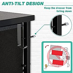 Sapodilla 10 Drawers Dresser for Bedroom,Chest of Drawers with Metal Frame Side Hook Wood Top,Large Capacity Closet Dresser in Living Room Hallway Nursery Storage Room (Black Grey, 10 Drawers)