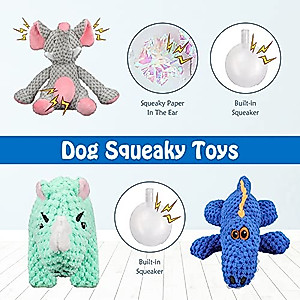 BWOGUE Squeaky Plush Dog Toys 3 Pack, Stuffed Dog Chew Toy with Squeaker and Crinkle Paper, Dog Toy Stuffed Animal for Teeth Cleaning for Small Medium Dogs and Puppy(3 Packs Animals Toys)